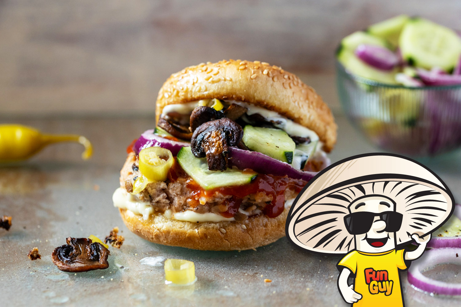 FunGuy Mushrooms FunGuy's Blended Turkey Burger with Quick Pickles ...
